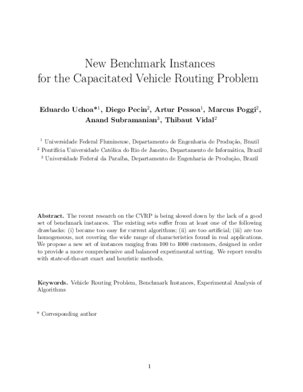 (PDF) New Benchmark Instances for the Capacitated Vehicle Routing Problem