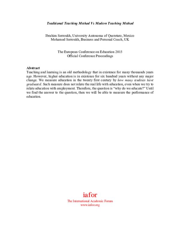 (PDF) Traditional Teaching Method vs Modern Teaching Method (PDF) Traditional Teaching Method vs Modern Teaching Method
