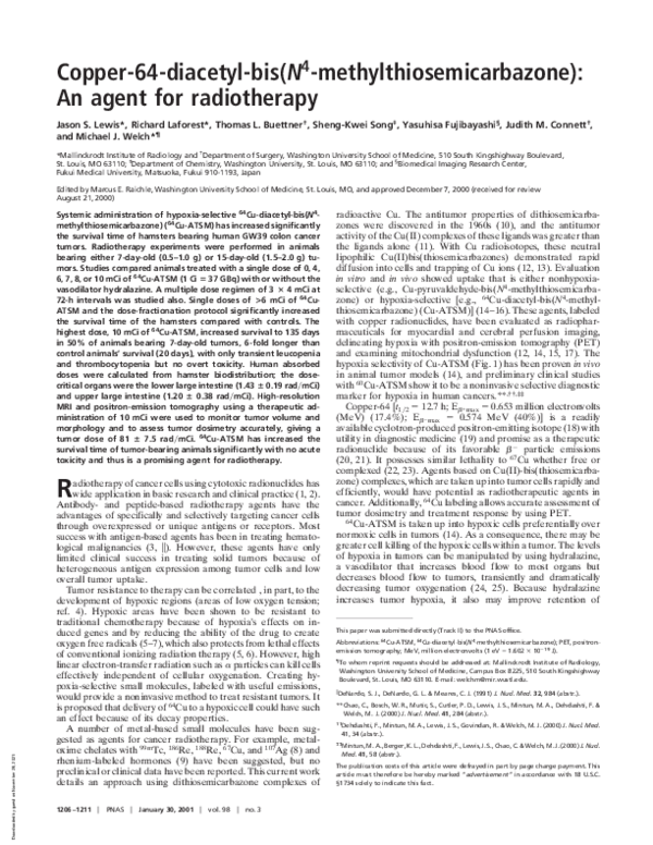 (PDF) Copper-64-diacetyl-bis (N4-methylthiosemicarbazone): An agent for ...