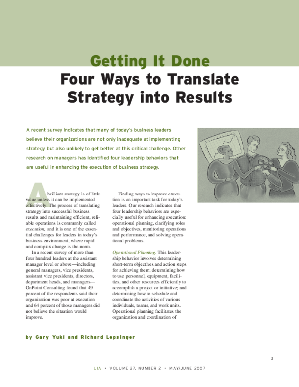 (PDF) Getting it done: Four ways to translate strategy into results