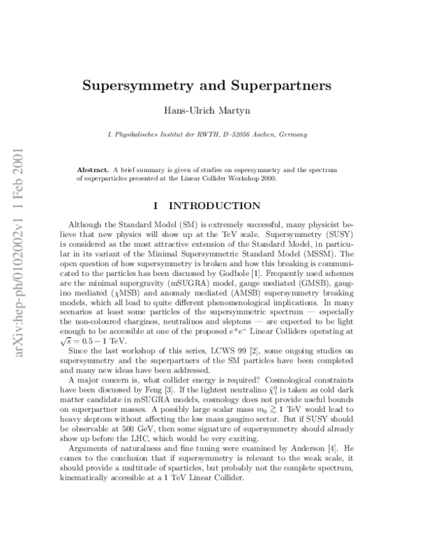 (PDF) Supersymmetry and Superpartners I Introduction