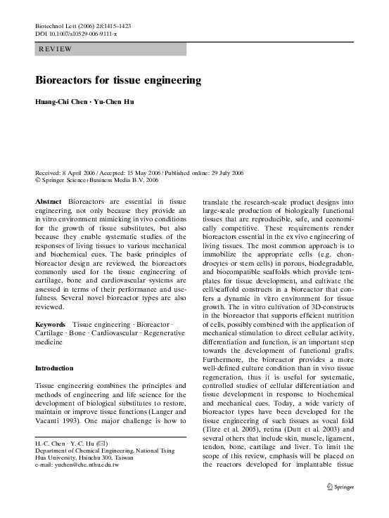 (PDF) Bioreactors for Tissue Engineering