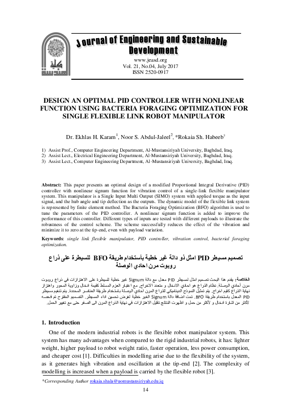 Pdf Design An Optimal Pid Controller With Nonlinear Function Using