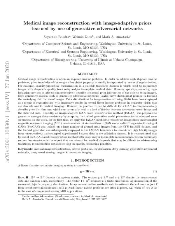 Pdf Medical Image Reconstruction With Image Adaptive Priors Learned By Use Of Generative