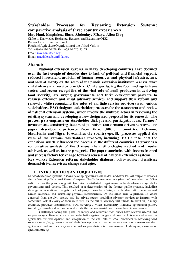 (PDF) Stakeholder Processes for Reviewing Extension Systems ...