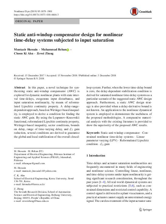 (PDF) Static anti-windup compensator design for nonlinear time-delay systems subjected to input ...
