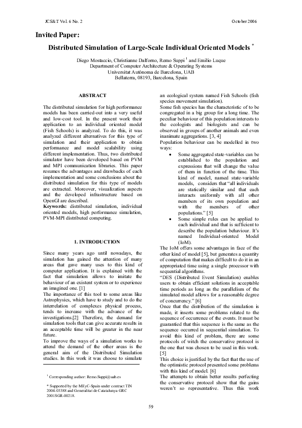 (PDF) Distributed Simulation of Large-Scale Individual Oriented Models