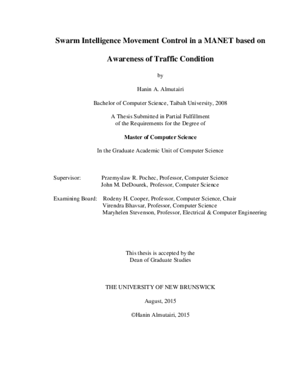 (PDF) Swarm intelligence movement control in a MANET based on awareness ...