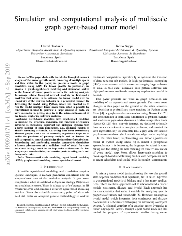 Pdf Simulation And Computational Analysis Of Multiscale Graph Agent Based Tumor Model