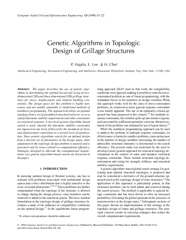 (PDF) Genetic Algorithms in Topologic Design of Grillage Structures