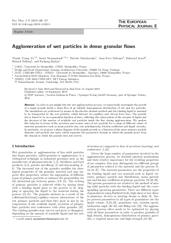 (PDF) Agglomeration of wet particles in dense granular flows