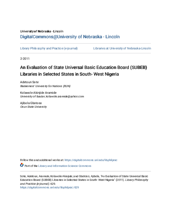 (PDF) An Evaluation of State Universal Basic Education Board (SUBEB ...