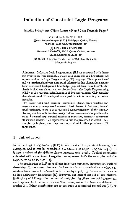 (PDF) Induction of constraint logic programs