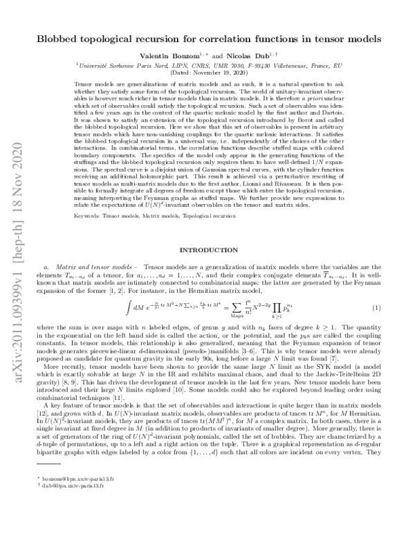 (PDF) Blobbed topological recursion for correlation functions in tensor ...