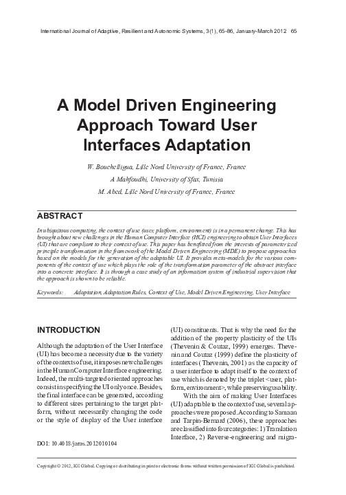 (PDF) A model driven engineering approach toward user interfaces adaptation