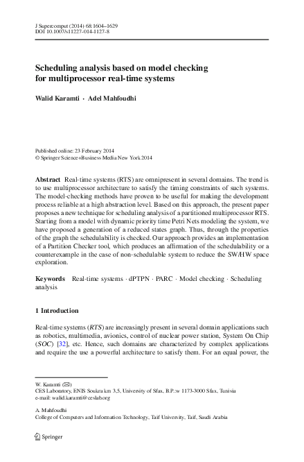 (PDF) Scheduling analysis based on model checking for multiprocessor real-time systems