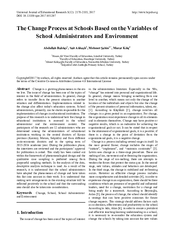 (PDF) The Change Process at Schools Based on the Variables of School ...