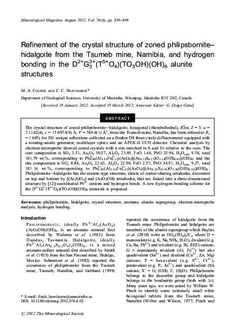 (PDF) Refinement of the crystal structure of zoned philipsbornite ...