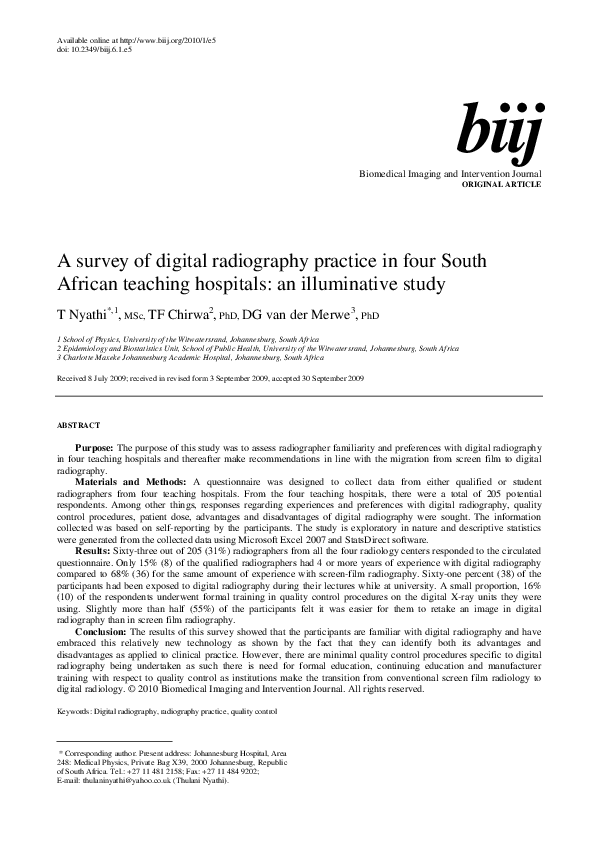 (PDF) A survey of digital radiography practice in four South African ...