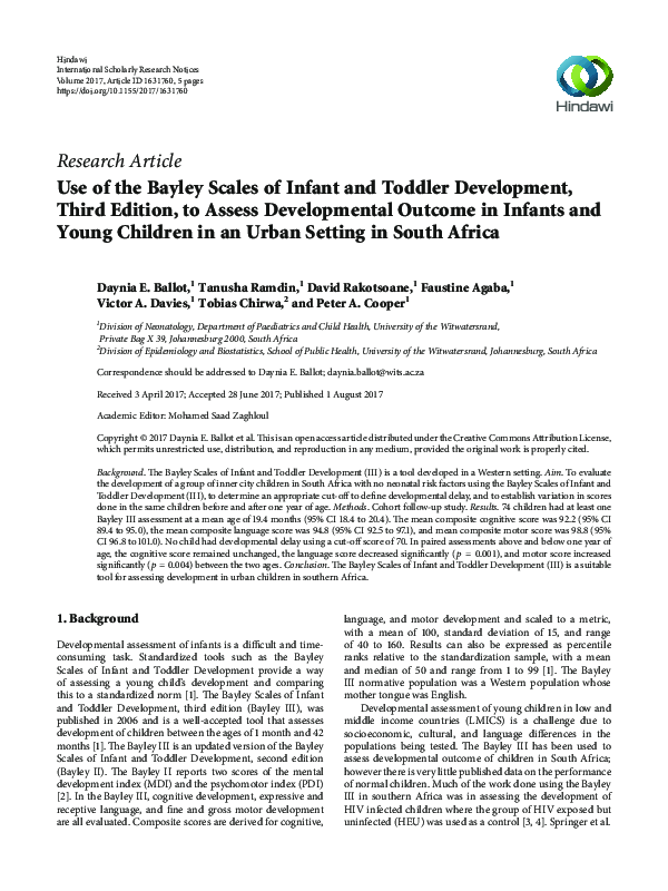 (PDF) Use of the Bayley Scales of Infant and Toddler Development, Third ...