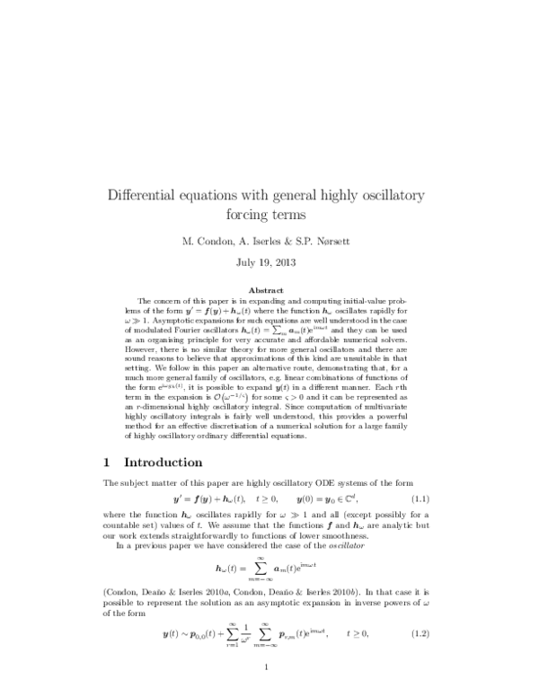 Pdf Differential Equations With General Highly Oscillatory Forcing Terms S Nørsett
