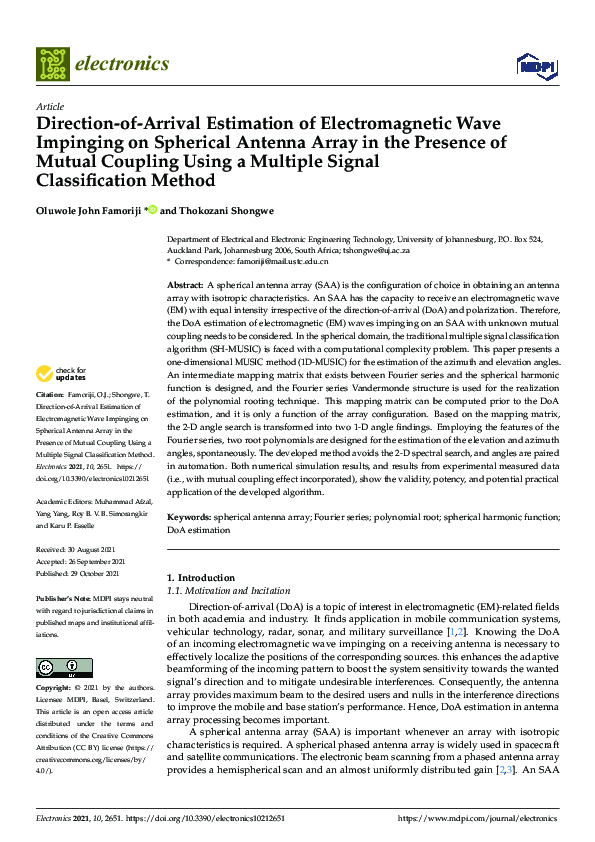 (PDF) Direction-of-Arrival Estimation of Electromagnetic Wave Impinging on Spherical Antenna ...