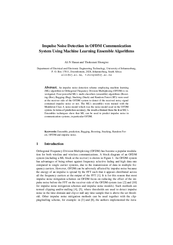 Pdf Impulse Noise Detection In Ofdm Communication System Using