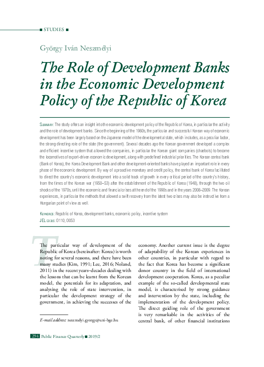 (PDF) The Role of Development Banks in the Economic Development Policy ...