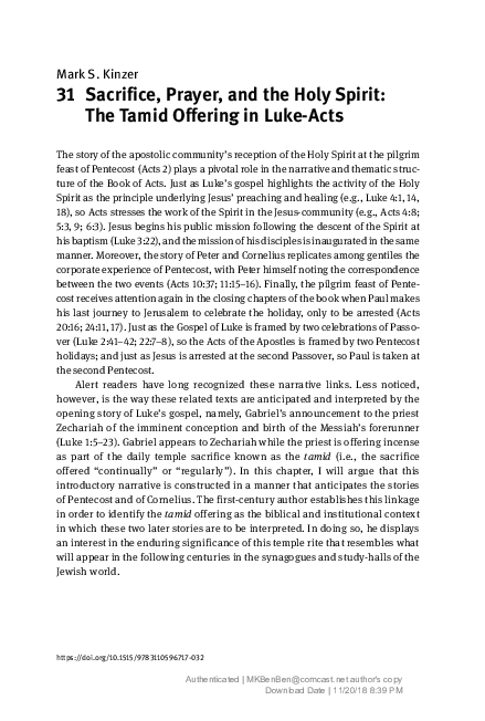 (PDF) Sacrifice, Prayer, and the Holy Spirit: The Tamid Offering in ...