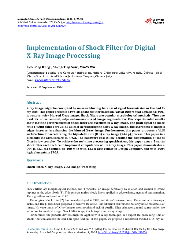 (PDF) Implementation of Shock Filter for Digital X-Ray Image Processing