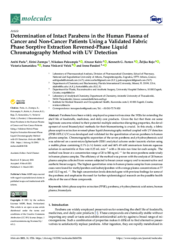 (PDF) Determination of Intact Parabens in the Human Plasma of Cancer ...