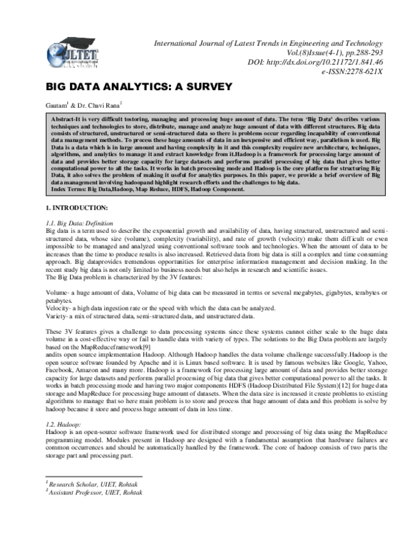 (PDF) Big data analytics: a survey