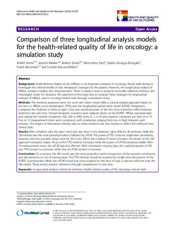 (PDF) Comparison of three longitudinal analysis models for the health ...