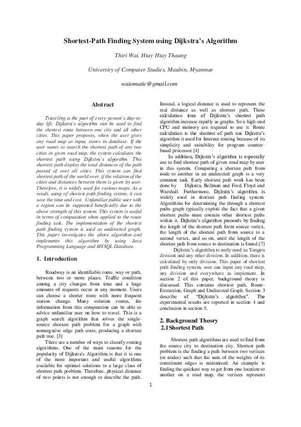 Pdf Shortest Path Finding System Using Dijkstras Algorithm