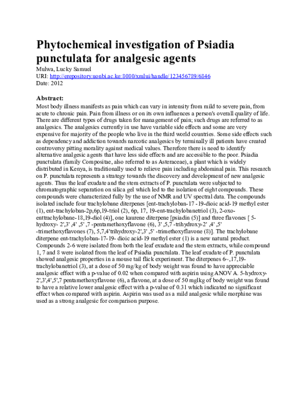 (PDF) Phytochemical investigation of Psiadia punctulata for analgesic ...
