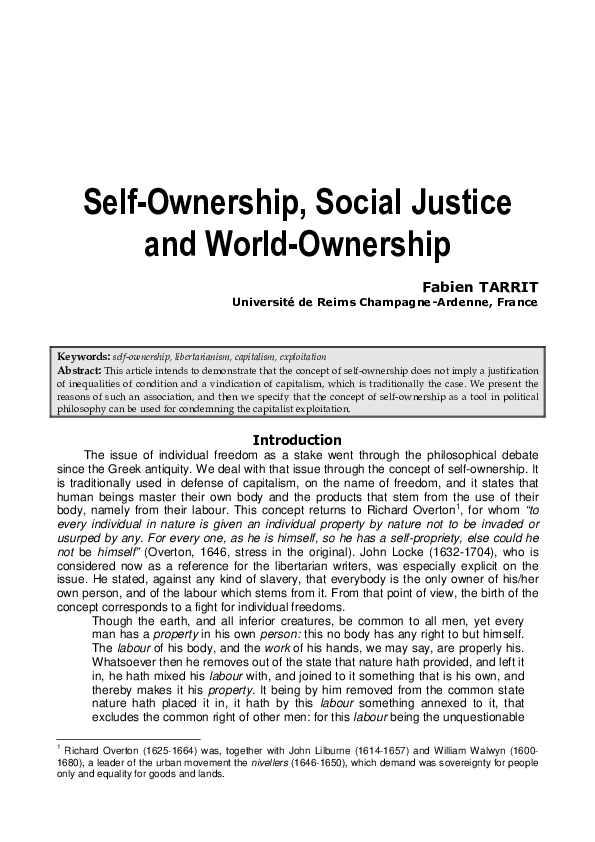 (PDF) Self-Ownership, Social Justice and World-Ownership | Fabien ...