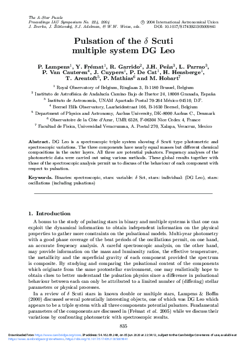 (PDF) Pulsation of the $\\ delta $ Scuti multiple system DG Leo