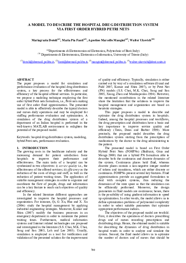 (PDF) A Model to Describe the Hospital Drug Distribution System via ...