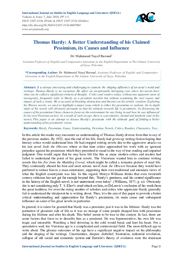 (PDF) Thomas Hardy: A Better Understanding of his Claimed Pessimism ...
