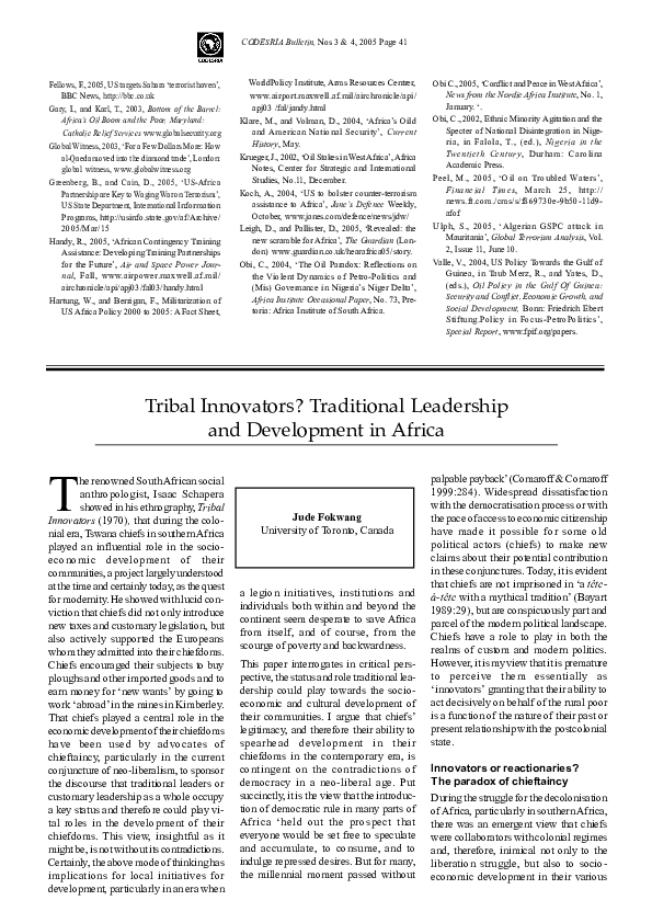 (PDF) Tribal Innovators ? Traditional Leadership and Development in Africa