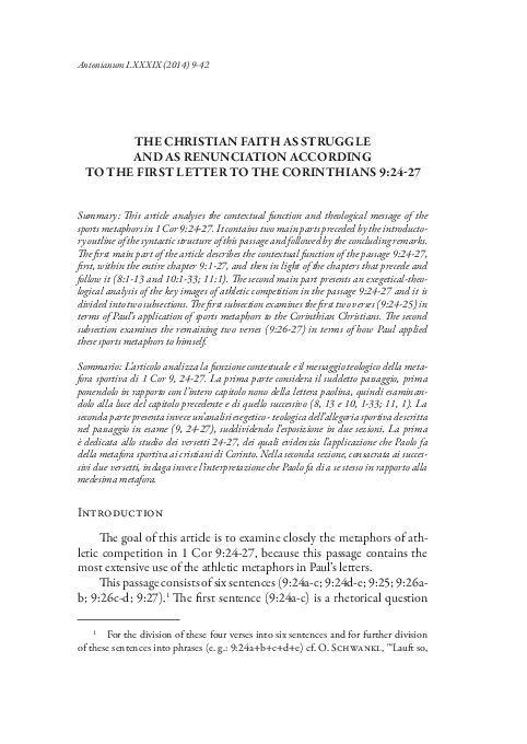 (PDF) The Christian Faith as struggle and as renunciation according to ...