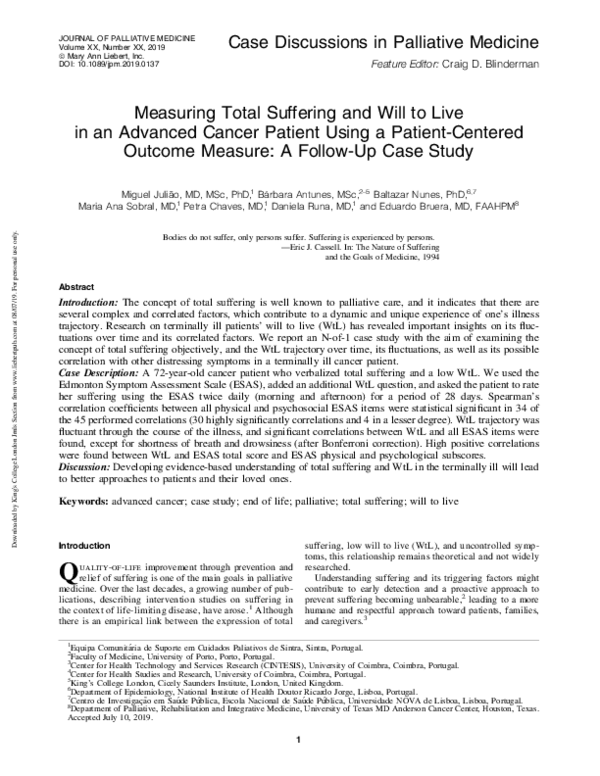 (PDF) Measuring Total Suffering and Will to Live in an Advanced Cancer ...