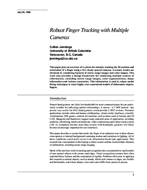 (PDF) Robust finger tracking with multiple cameras