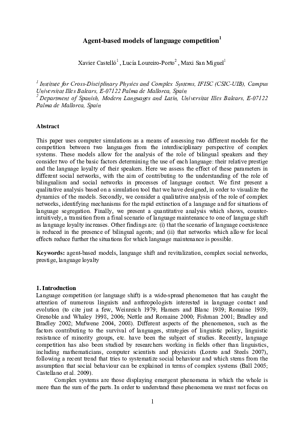 (PDF) Agent-based models of language competition 1