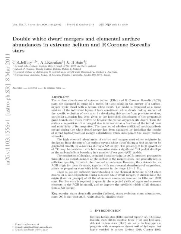(PDF) Double white dwarf mergers and elemental surface abundances in ...