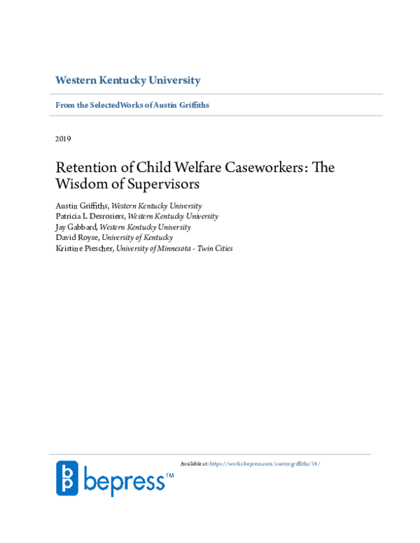 (PDF) Retention of Child Welfare Caseworkers: The Wisdom of Supervisors ...