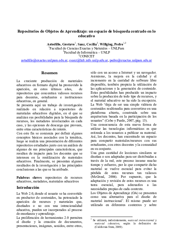 (PDF) Repositorios de Objetos de Aprendizaje: un espacio de búsqueda centrado en lo educativo