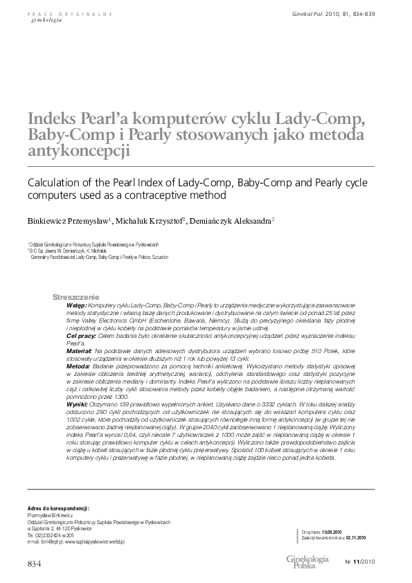 (PDF) [Calculation of the Pearl Index of Lady-Comp, Baby-Comp and ...