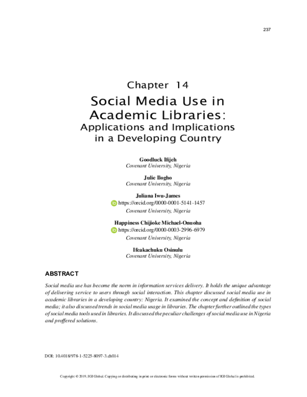 (PDF) Social Media Use in Academic Libraries
