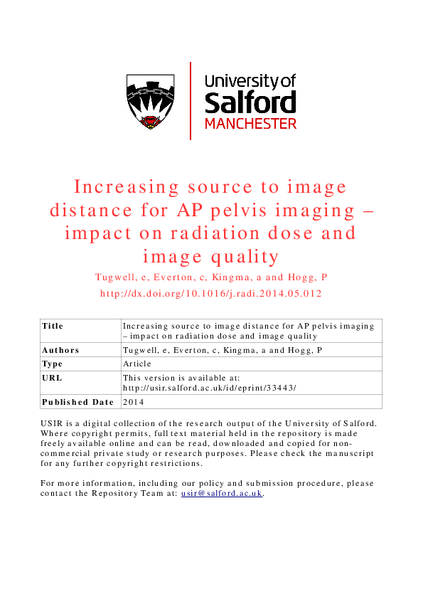 (PDF) Increasing source to image distance for AP pelvis imaging ...